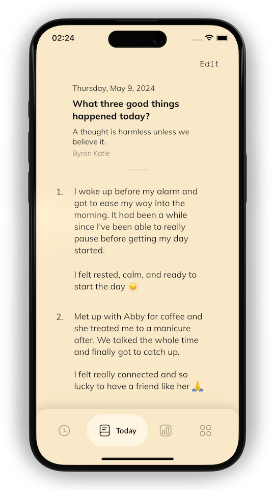 Three Good Things - a free daily gratitude journaling app